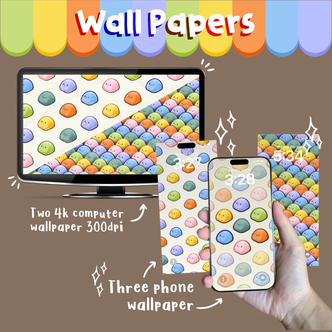 Mochi Friends Wall Paper Digital Downloadable / Commercial Use - Etsy