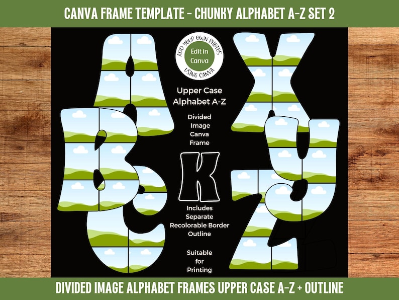 Canva Frame Divided Alphabet Template A-Z | Upper Case Chunky Font ...