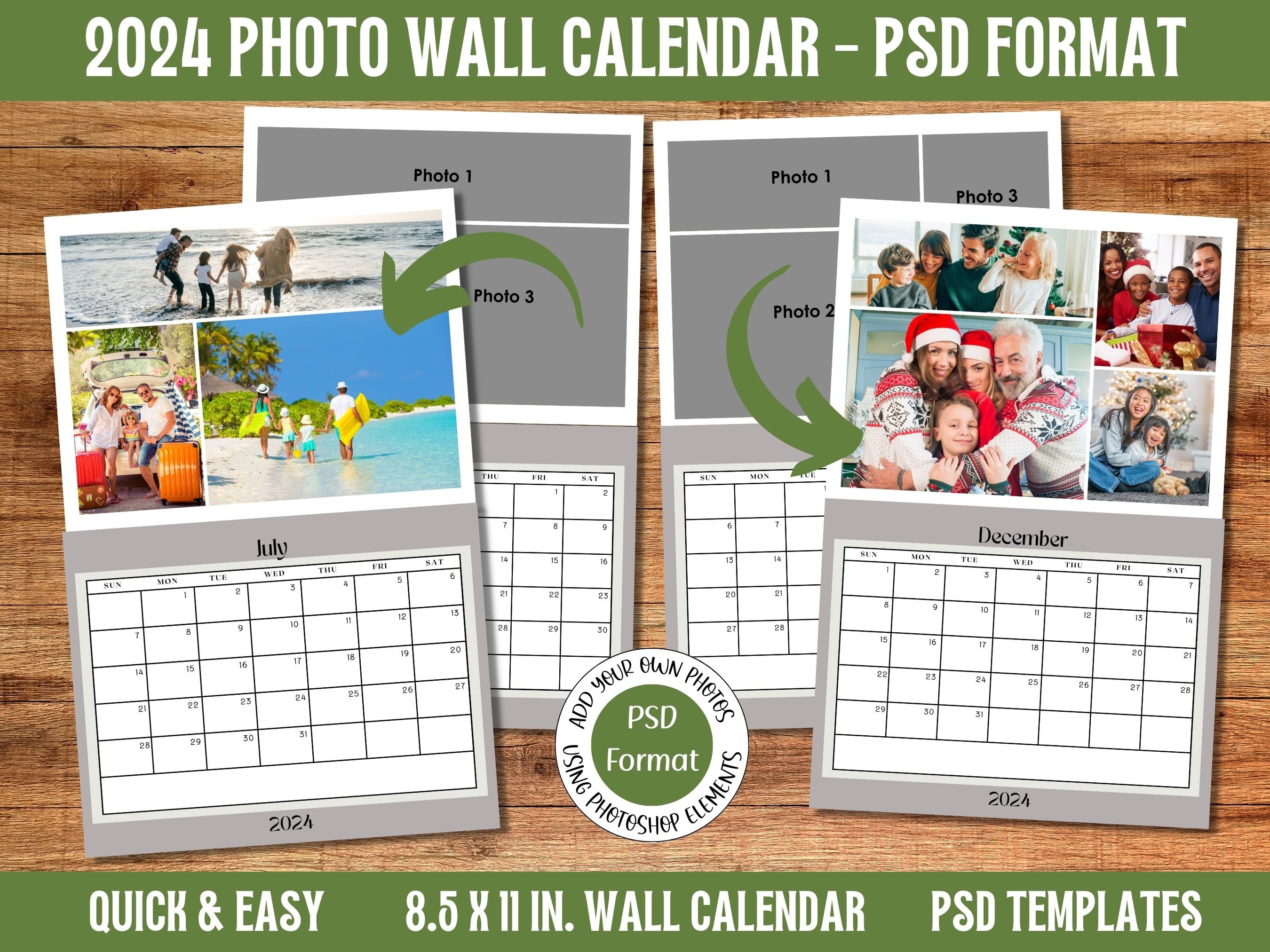 Photo Collage Wall Calendar PSD Templates, 2024 Printable Family Photos ...