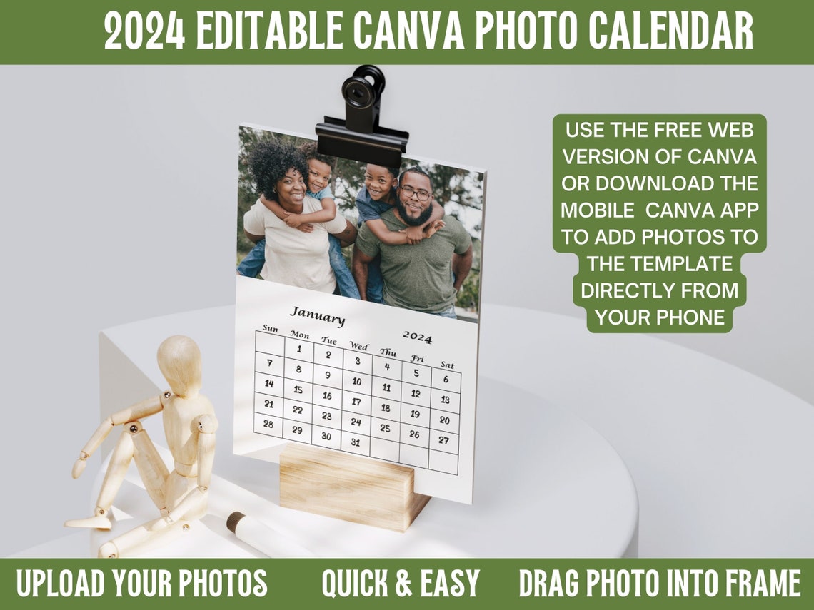 DIY Photo Calendar Template, 2024 Canva Calendar, Add Own Photos Canva ...