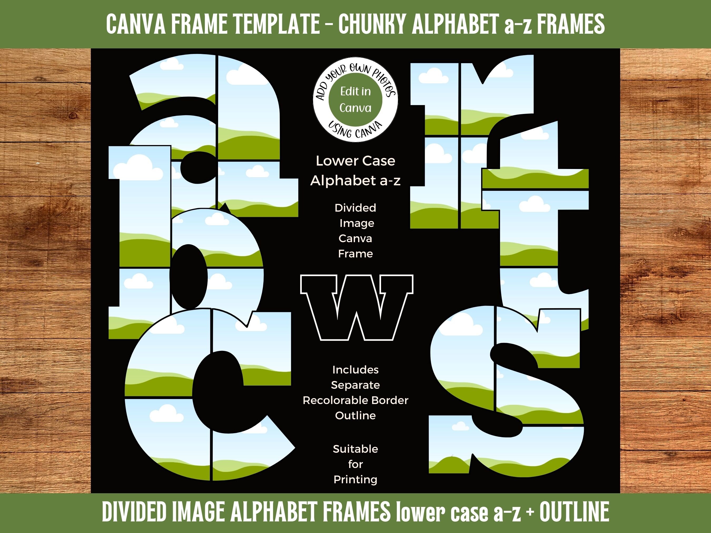 Chunky Divided Font: Lower Case Alphabet Fillable Canva Frame Template ...