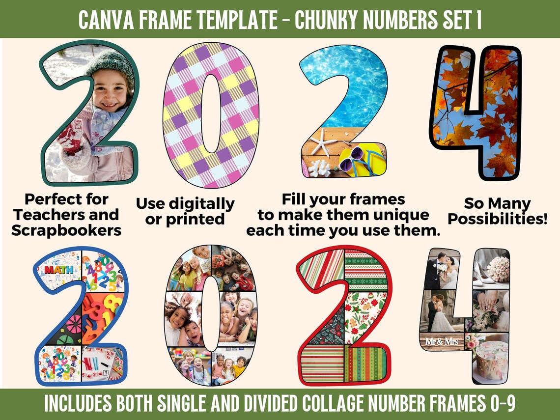 Canva Frame Number Template 0-9 | Chunky Font Number Collage Frame Set ...