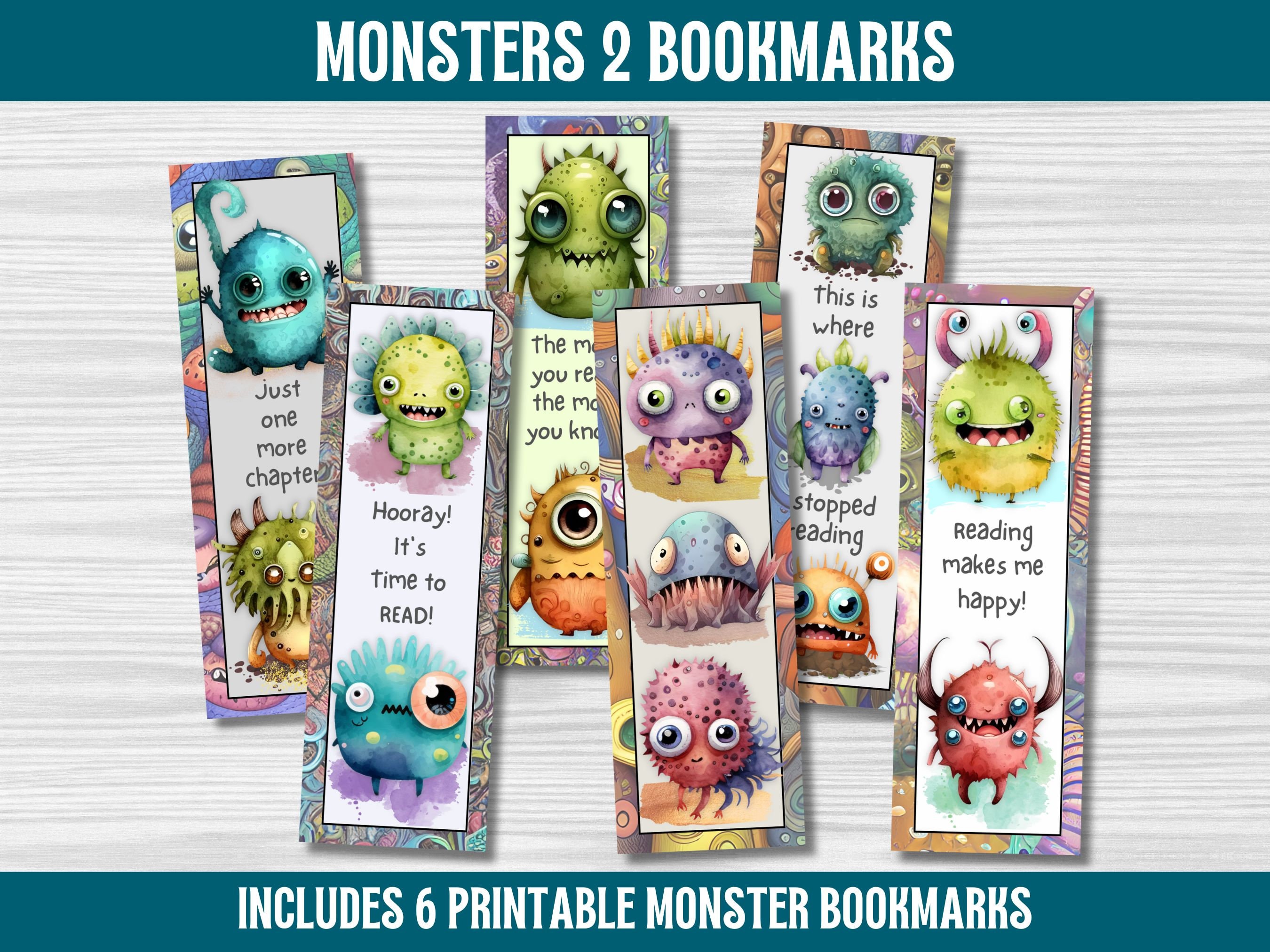 Monsters Bookmarks Set of 6 Printable PDF | Cute Bookmark for Kid ...