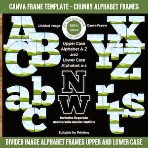 Chunky Font Canva Frame Alphabet Template: Divided Letters, Upper ...