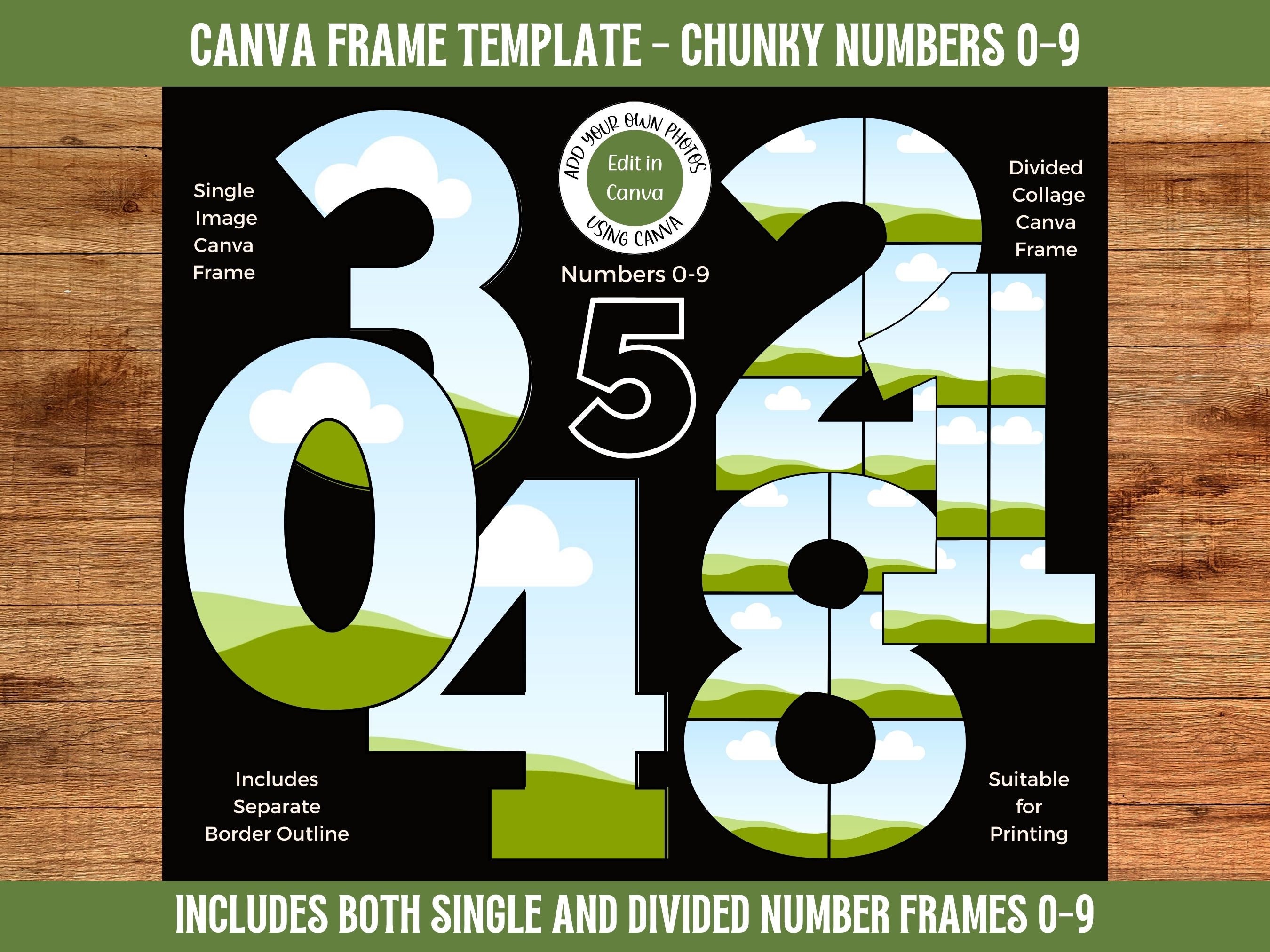 Chunky Number Collage Frame: Canva Template Numerals 0-9 (digital ...