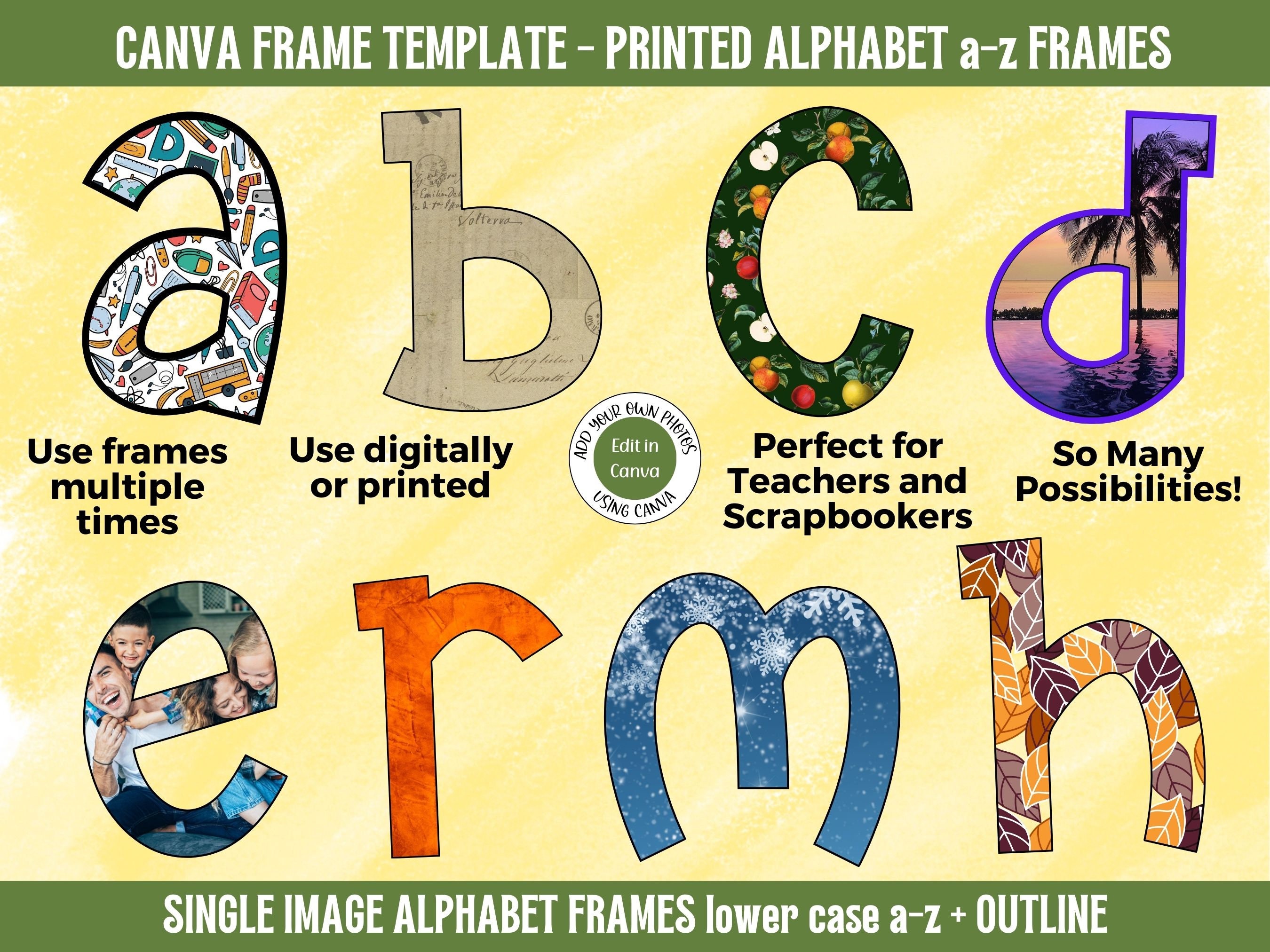 Canva Frame Alphabet Template A-z | Lower Case Printed Font Fillable ...