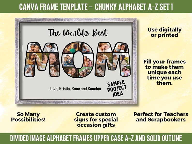 Canva Frame Divided Alphabet Template A-Z | Upper Case Chunky Font ...