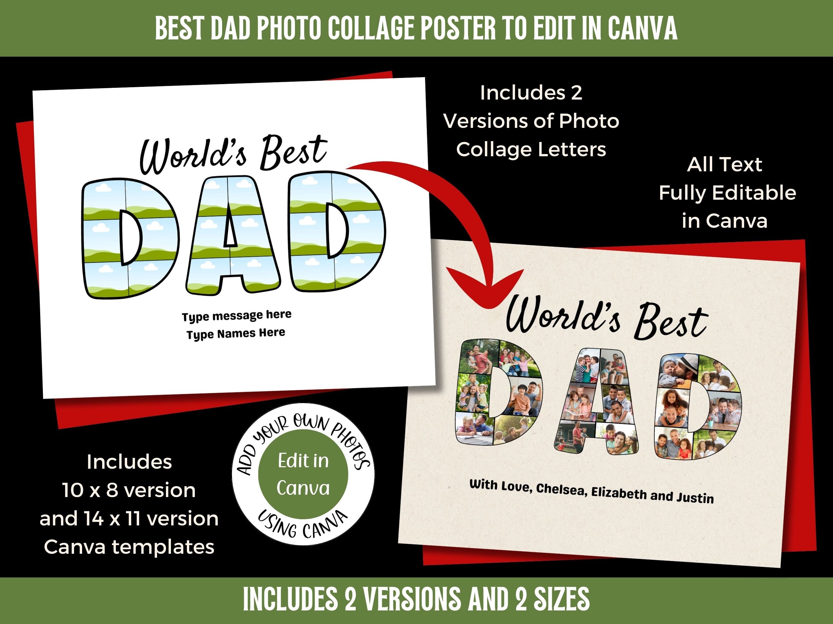 Dad Photo Collage Canva Frame Template | Printable Dad Poster With ...