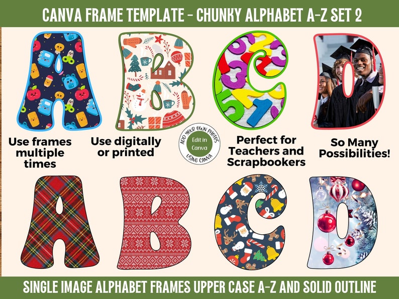 Canva Frame Alphabet Template: Uppercase Chunky Fillable Font (digital ...