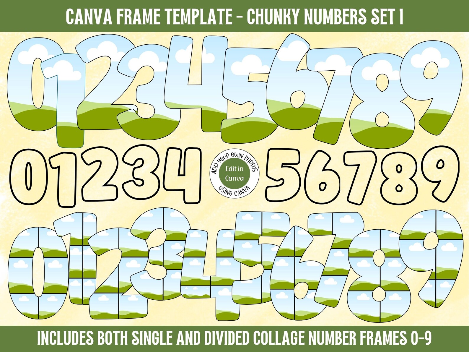 Canva Frame Number Template 0-9 | Chunky Font Number Collage Frame Set ...