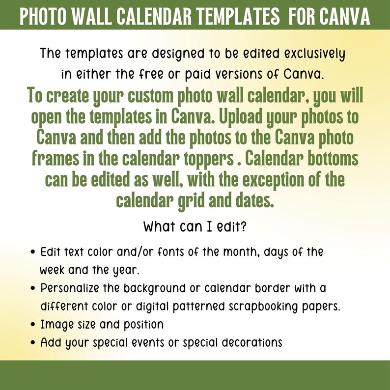 2025 Photo Collage Wall Calendar Canva Templates | Fully Editable 12 ...