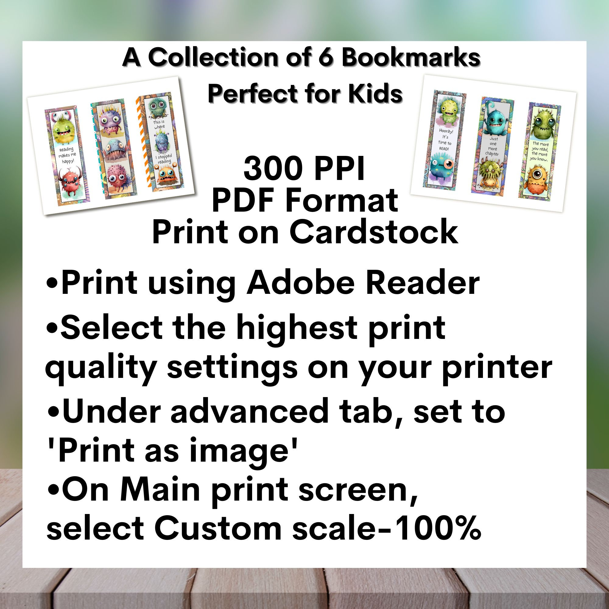 Monsters Bookmarks Set of 6 Printable PDF | Cute Bookmark for Kid ...