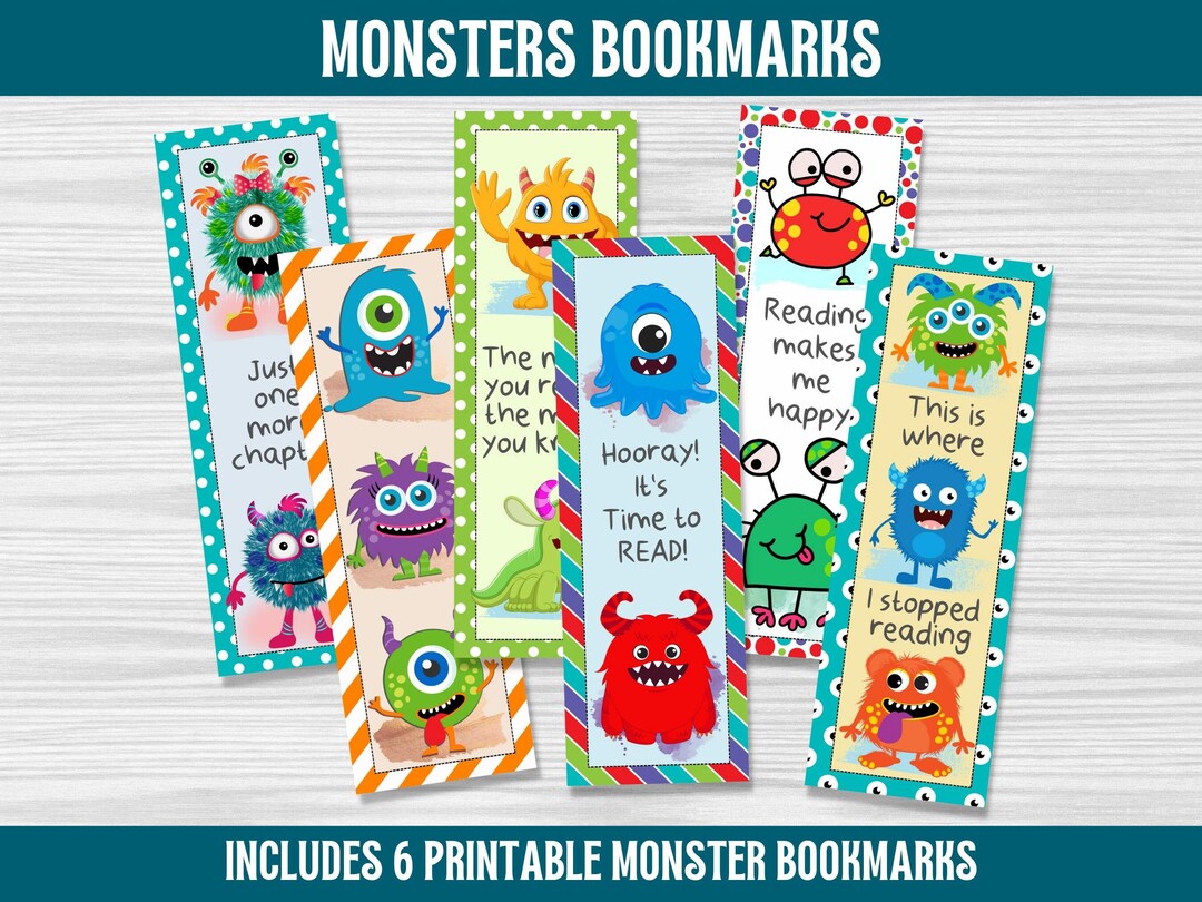 Kids Monster Bookmarks: Printable Reading Gift or Reward (digital ...