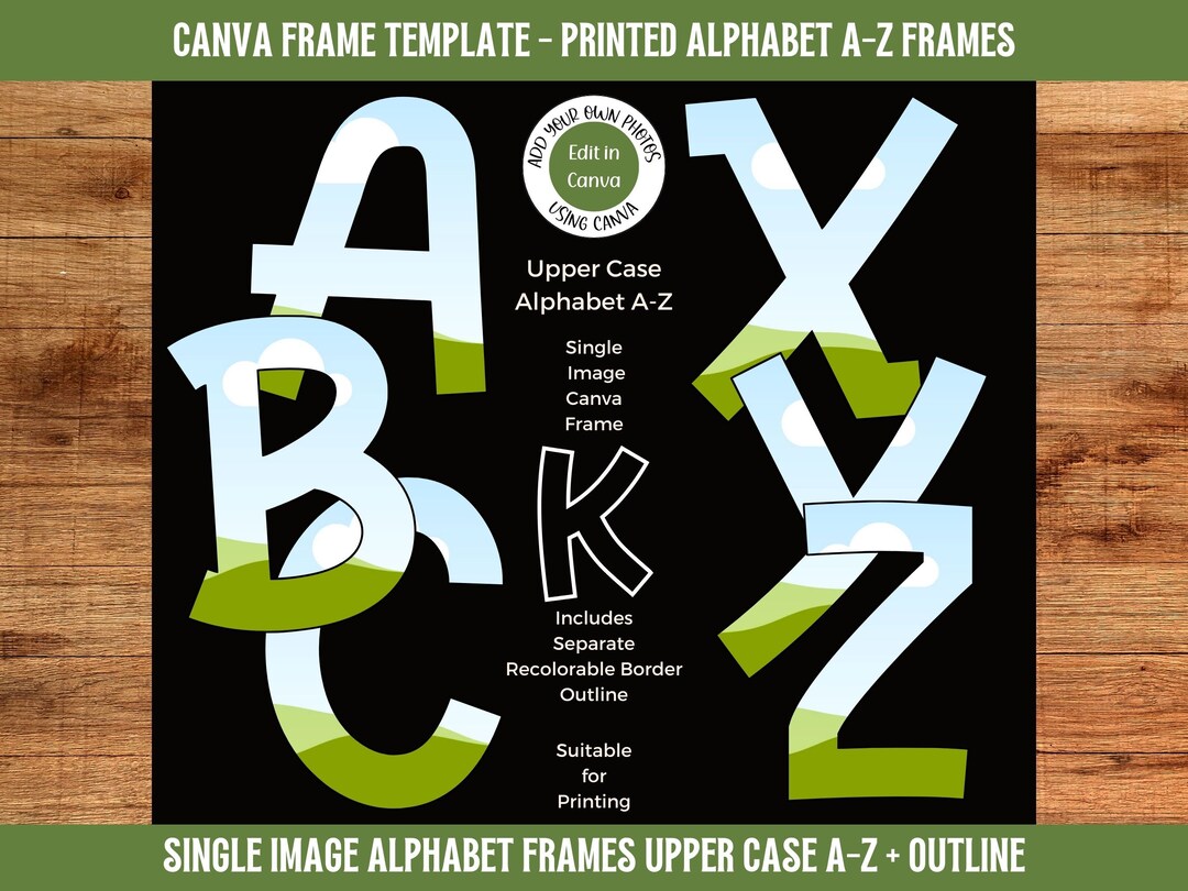Canva Frame Alphabet Template A-Z | Upper Case Printed Font Fillable ...