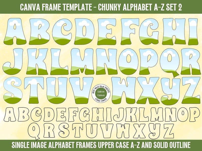 Canva Frame Alphabet Template: Uppercase Chunky Fillable Font (digital ...