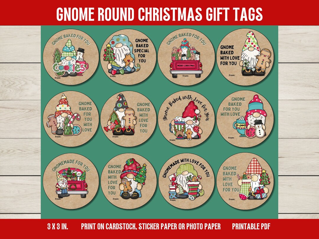 Christmas Gnome Round Gift Tags Set of 12 | Holiday Present Label Gnome ...
