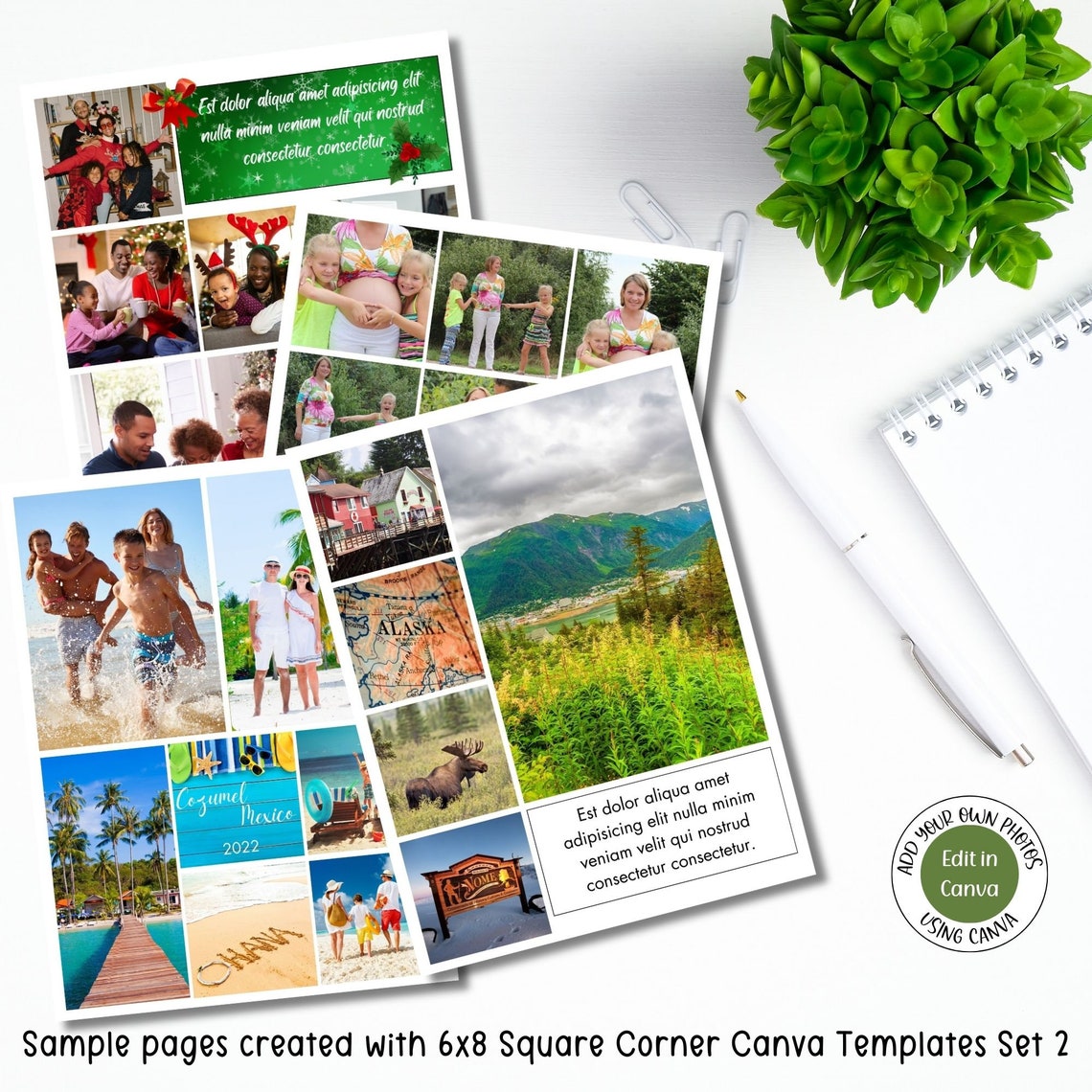 Photo Collage 6x8 Canva Scrapbook Templates Set 2 Square Corner Digital ...