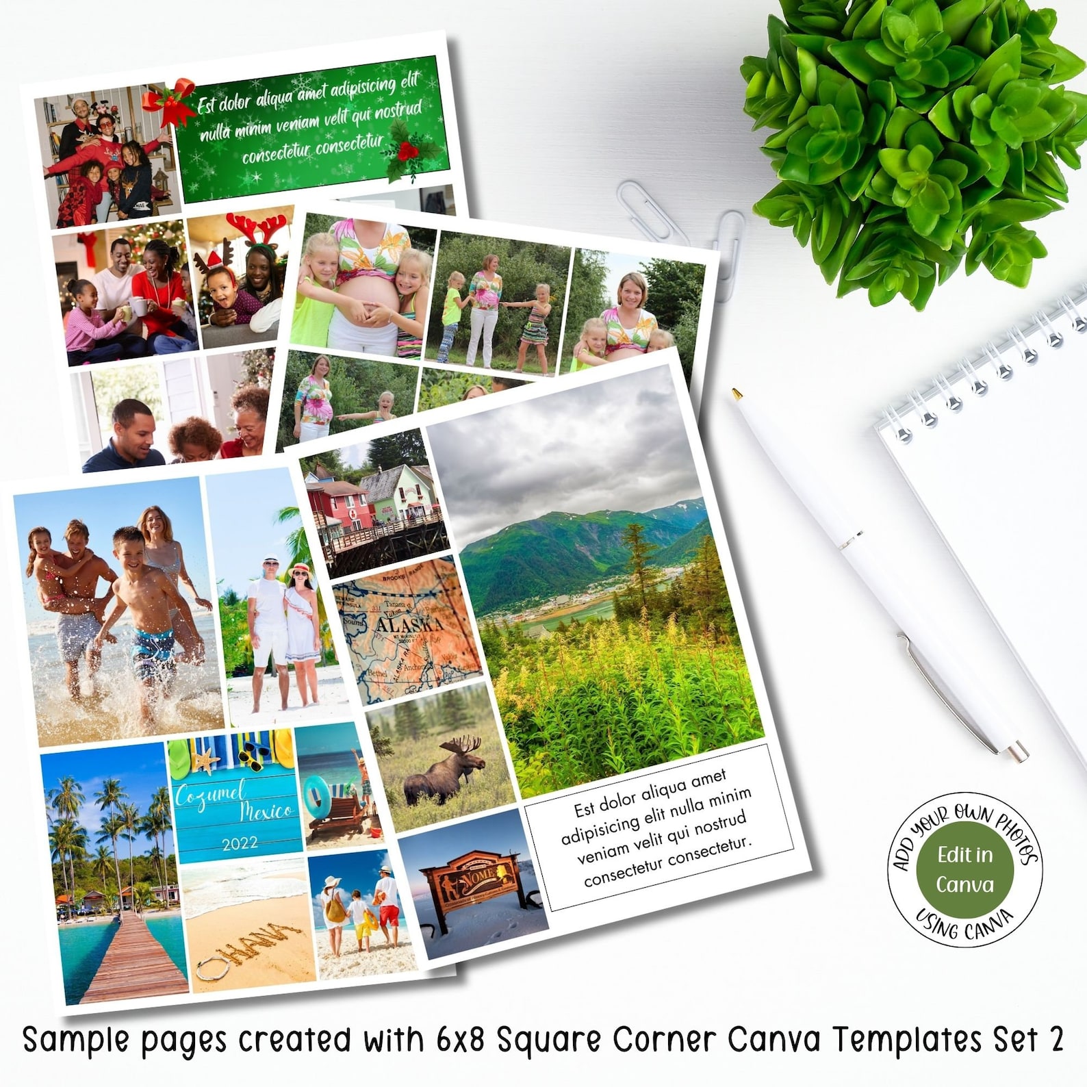 Photo Collage 6x8 Canva Scrapbook Templates Set 2 Square Corner Digital ...