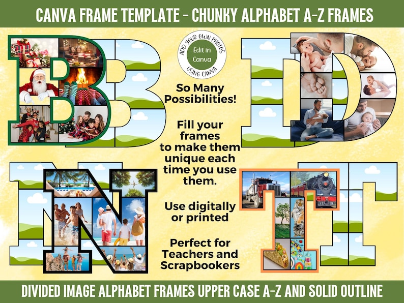 Chunky Font Canva Frame Alphabet Template: Divided Letters, Upper ...