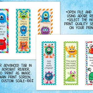 Kids Monster Bookmarks: Printable Reading Gift or Reward (digital ...