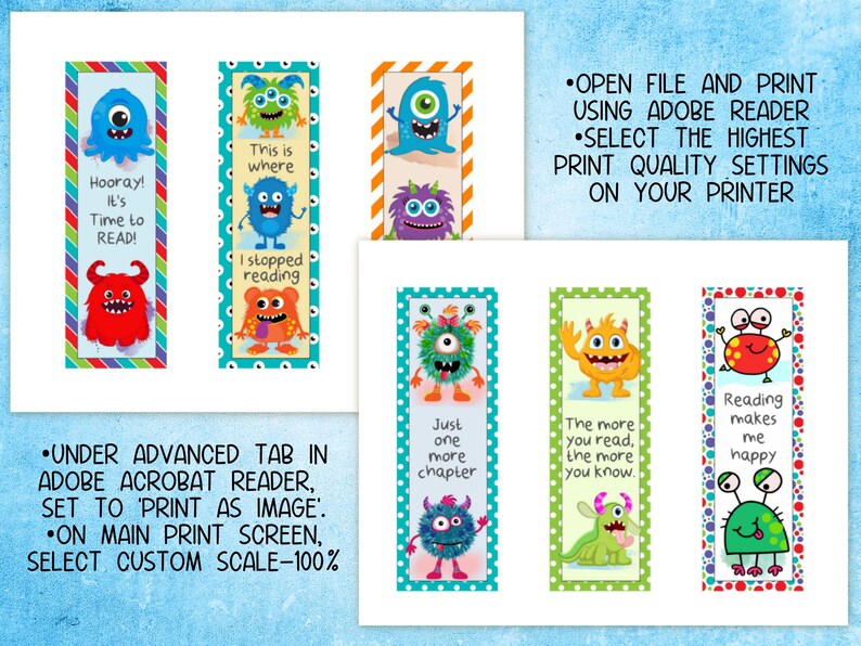 Kids Monster Bookmarks: Printable Reading Gift or Reward (digital ...
