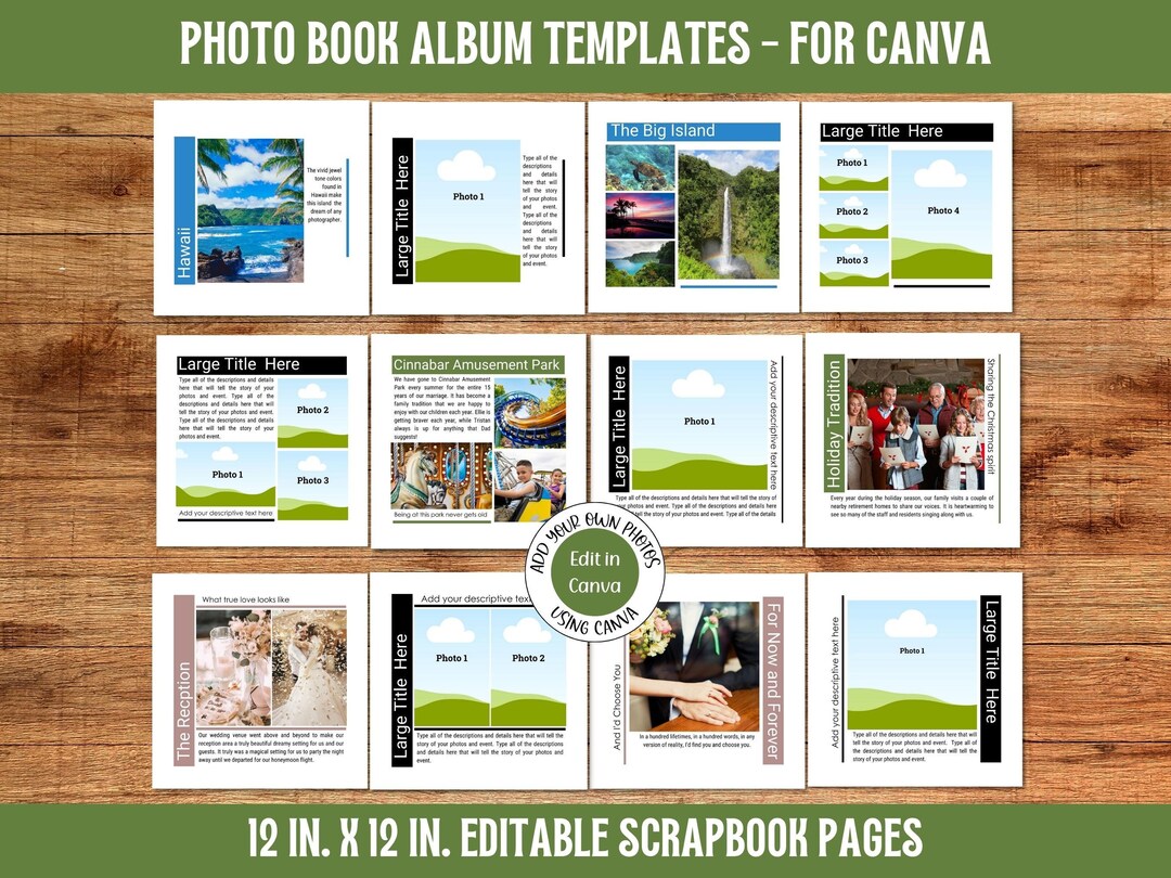 Photo Book 12x12 Scrapbook Canva Templates | Digital Photo Album Canva ...
