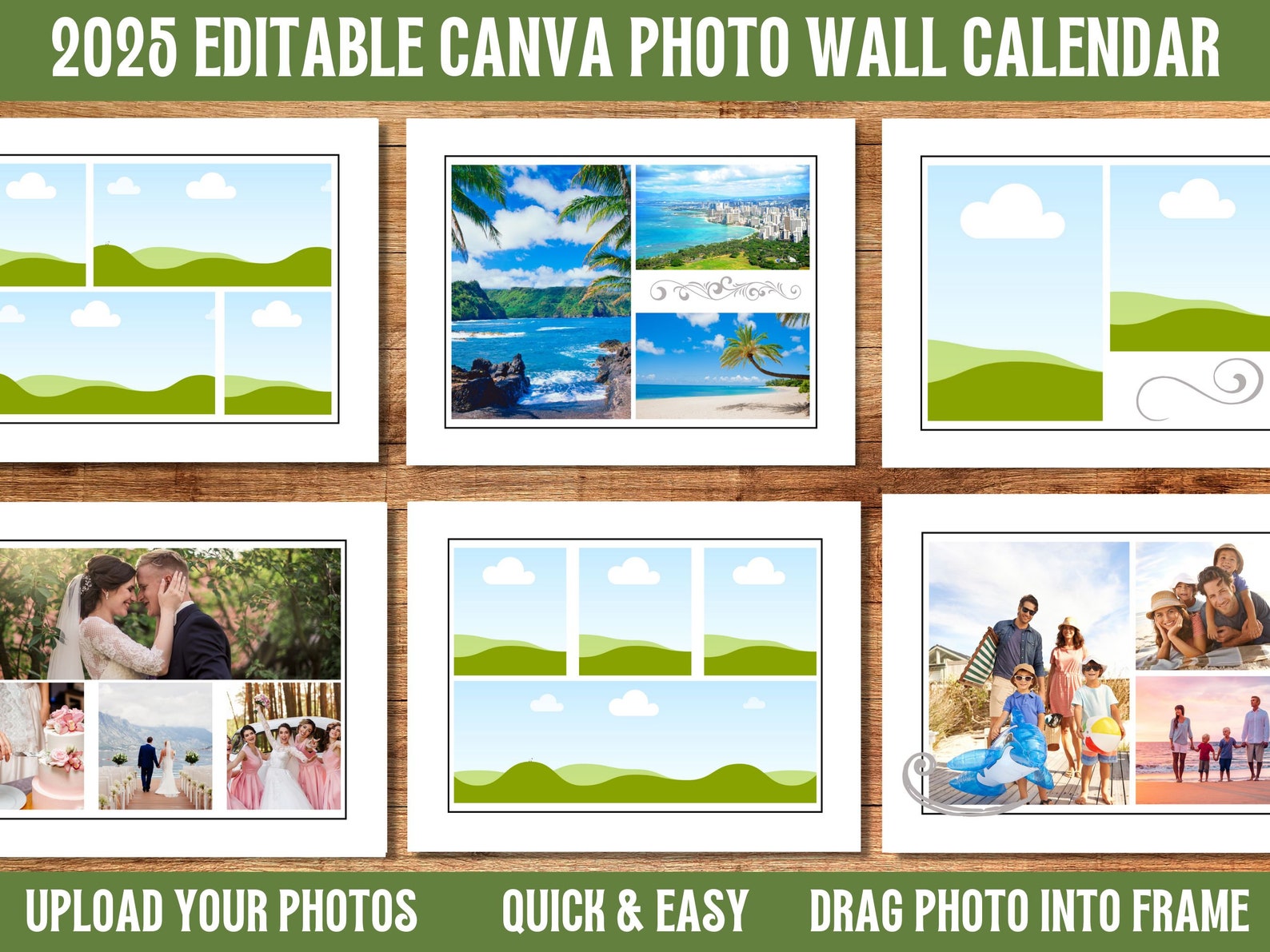 2025 Photo Collage Wall Calendar Canva Templates | Fully Editable 12 ...