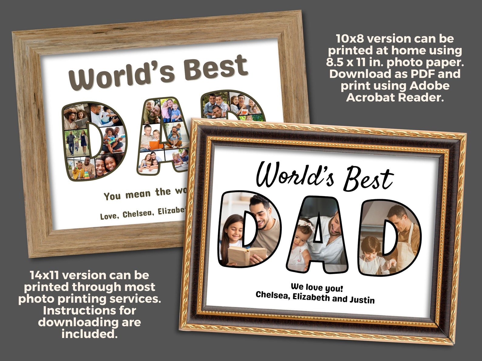Dad Photo Collage Canva Frame Template | Printable Dad Poster With ...