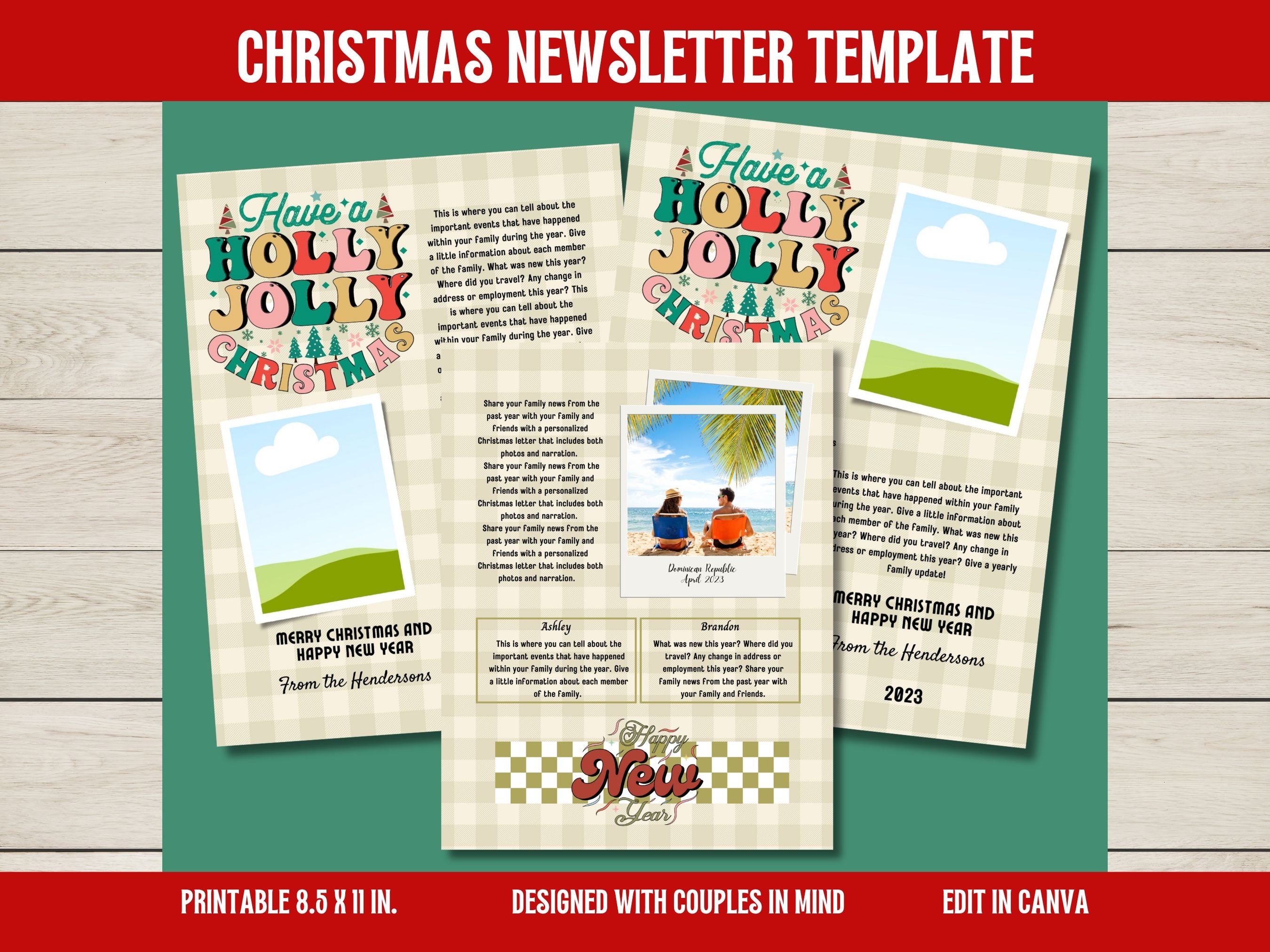 Retro Christmas Newsletter Template Editable in Canva Year Review ...