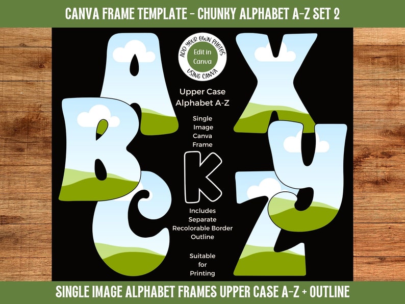 Canva Frame Alphabet Template: Uppercase Chunky Fillable Font (digital ...