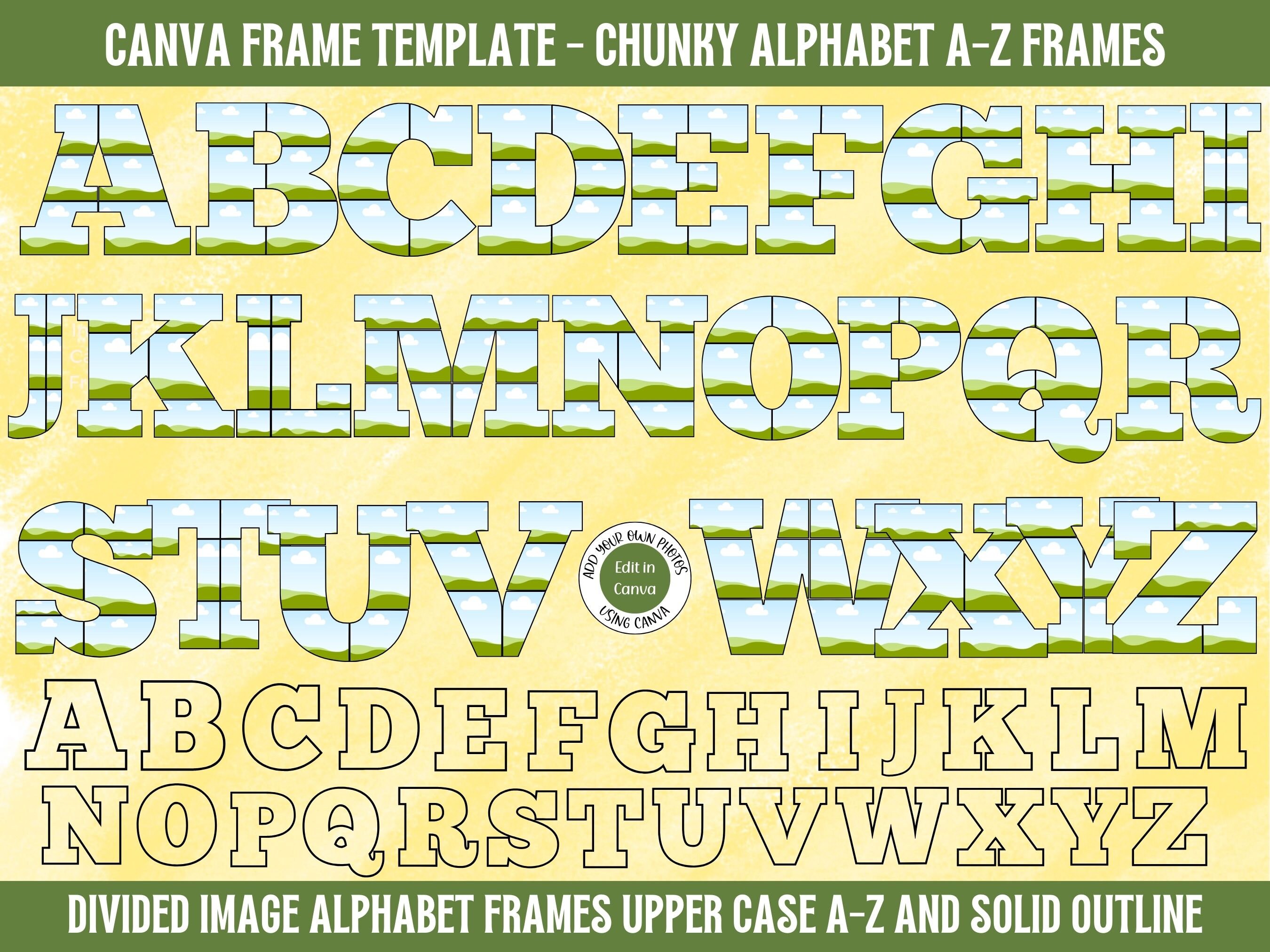 Chunky Font Canva Frame Alphabet Template: Divided Letters, Upper ...