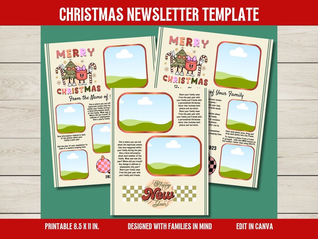 Retro Christmas Newsletter Template Editable in Canva Family Year ...