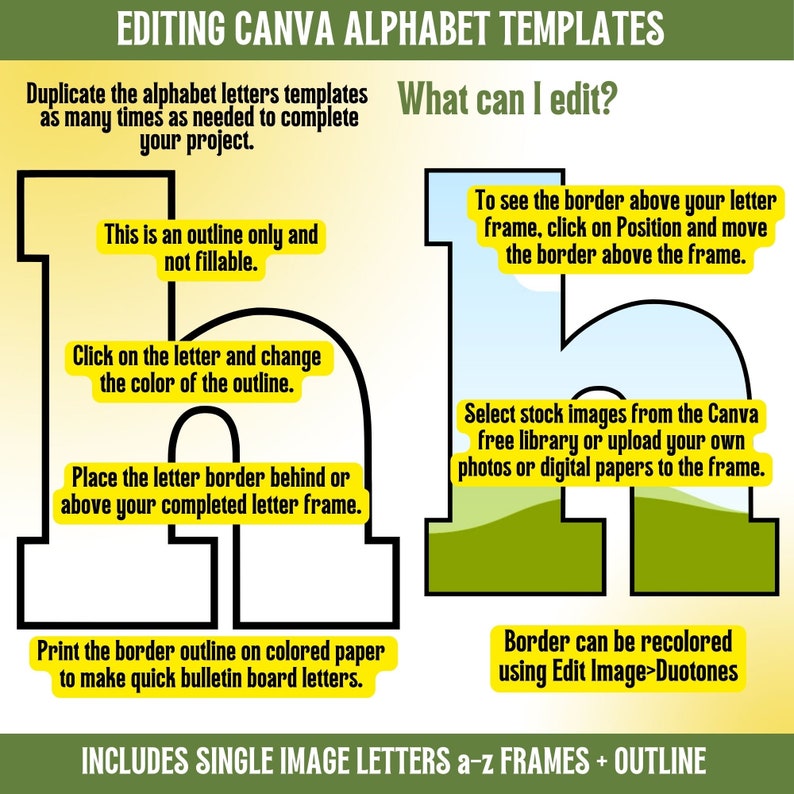 Chunky Font Canva Frame Alphabet Template: Upper & Lower Case Fillable ...