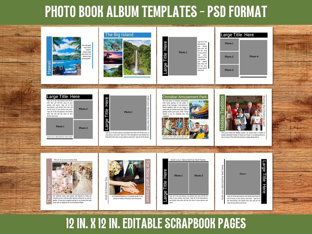 12x12 Photo Book Scrapbook Templates PSD: Digital Album (digital ...