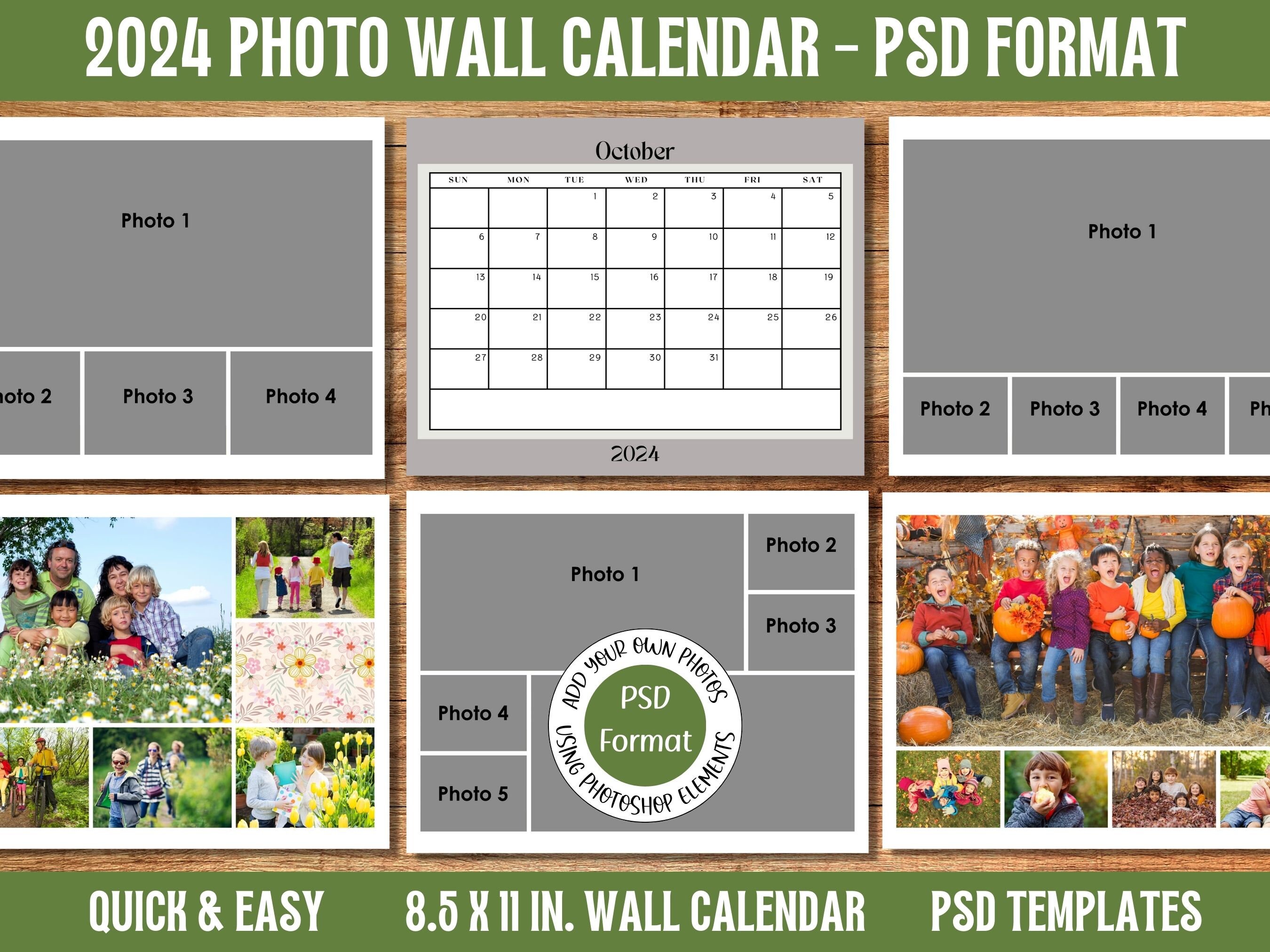 Photo Collage Wall Calendar PSD Templates, 2024 Printable Family Photos ...