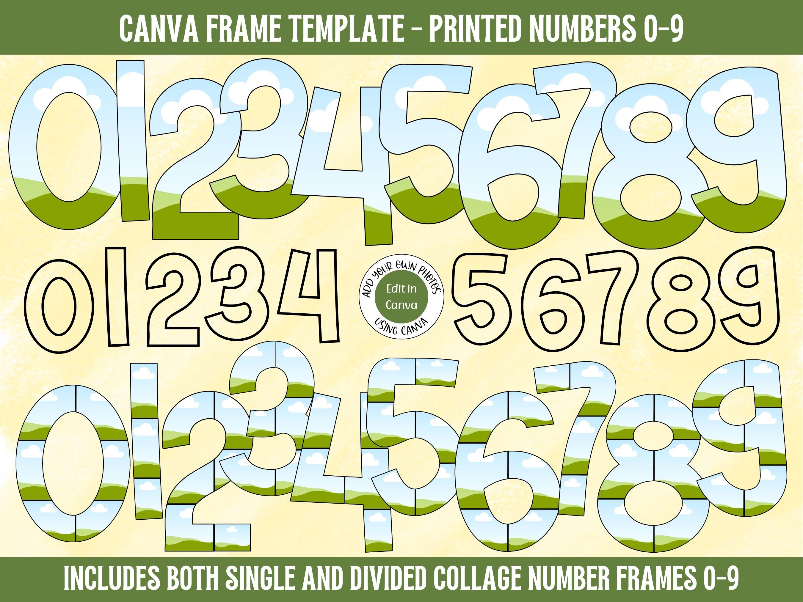 Canva Frame Number Template 0-9 | Printed Font Number Collage Frame ...