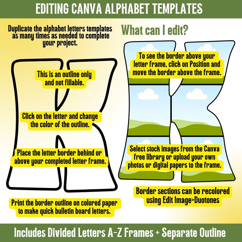 Canva Frame Divided Alphabet Template A-Z | Upper Case Chunky Font ...