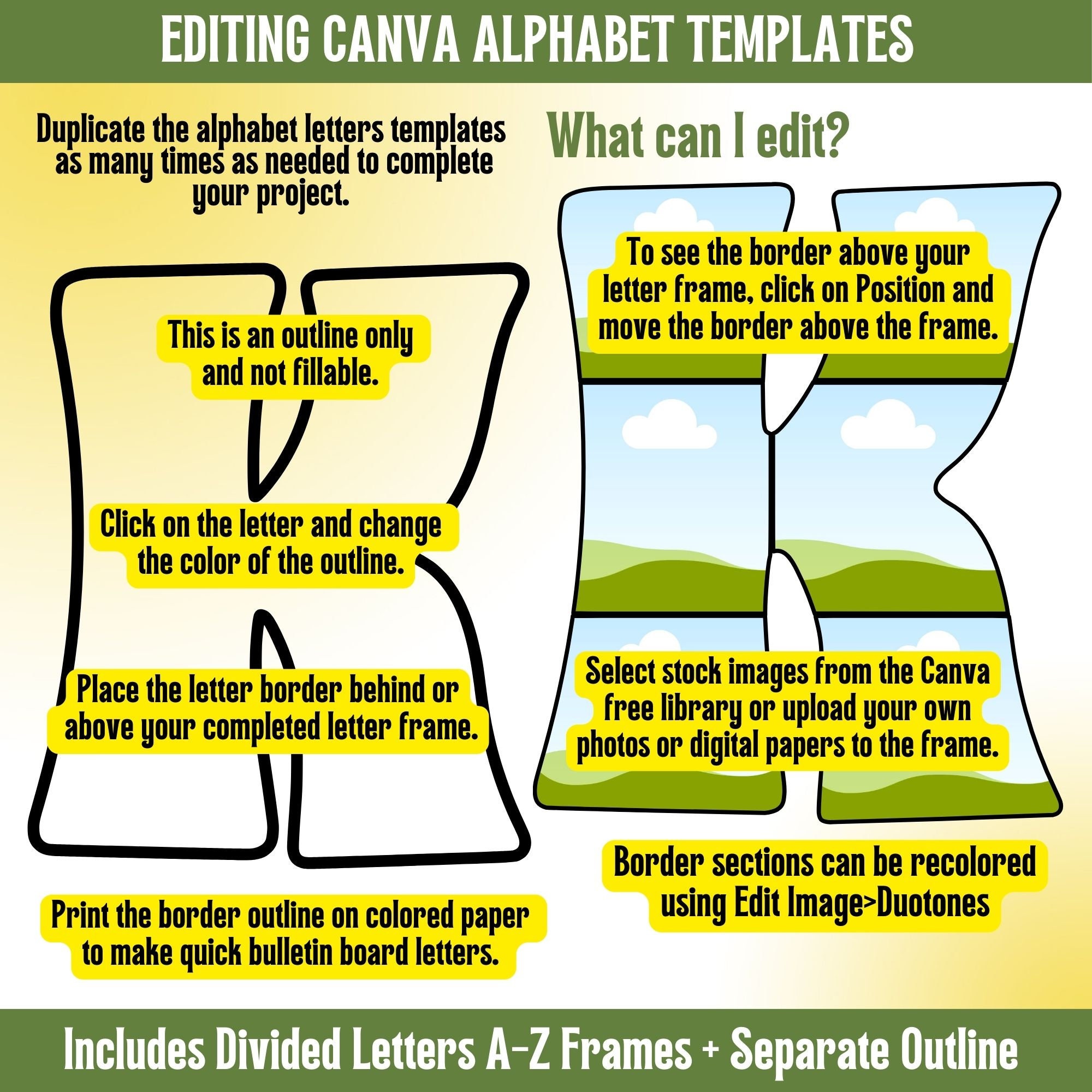 Canva Frame Divided Alphabet Template A-Z | Upper Case Chunky Font ...