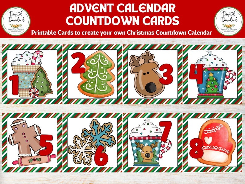 Christmas Countdown Cards | Printable Advent Calendar Numbers | 25 Days ...