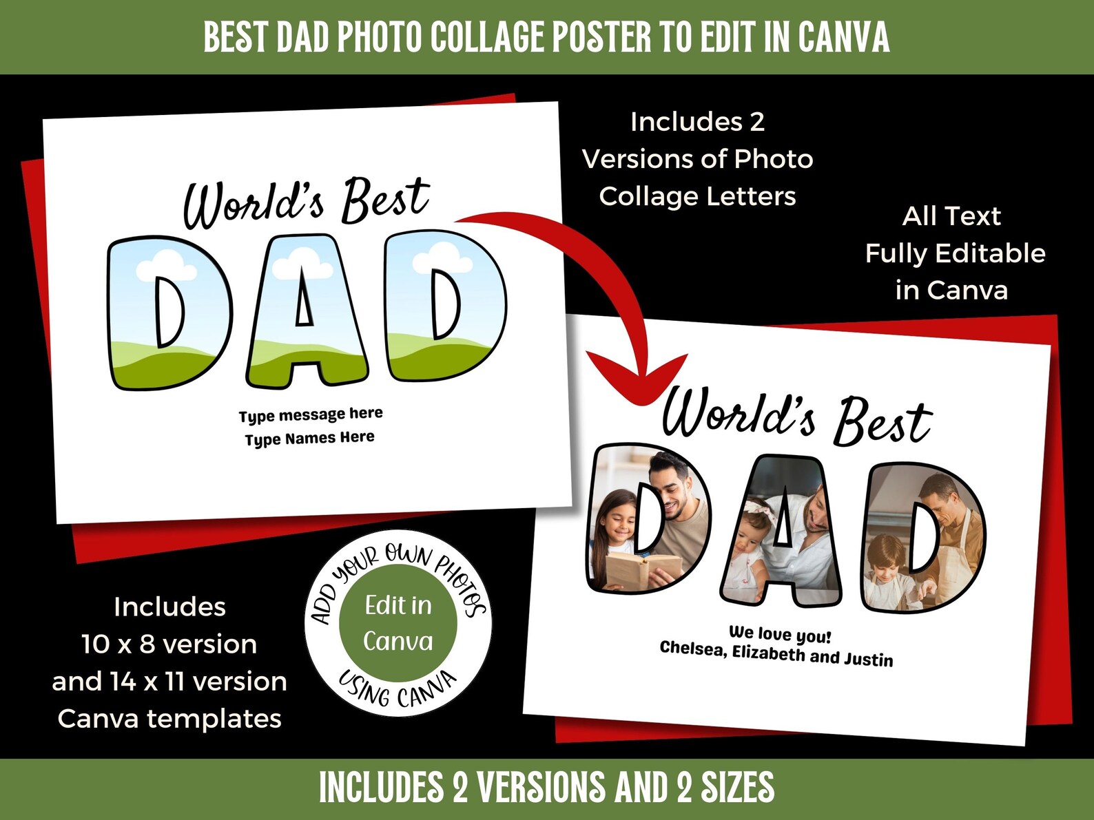 Dad Photo Collage Canva Frame Template | Printable Dad Poster With ...
