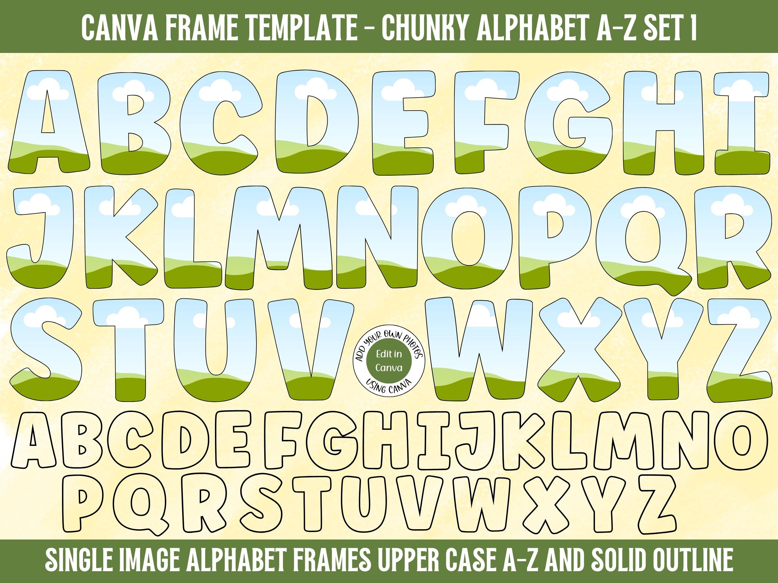 Canva Frame Alphabet Template A-Z | Upper Case Chunky Font Fillable ...