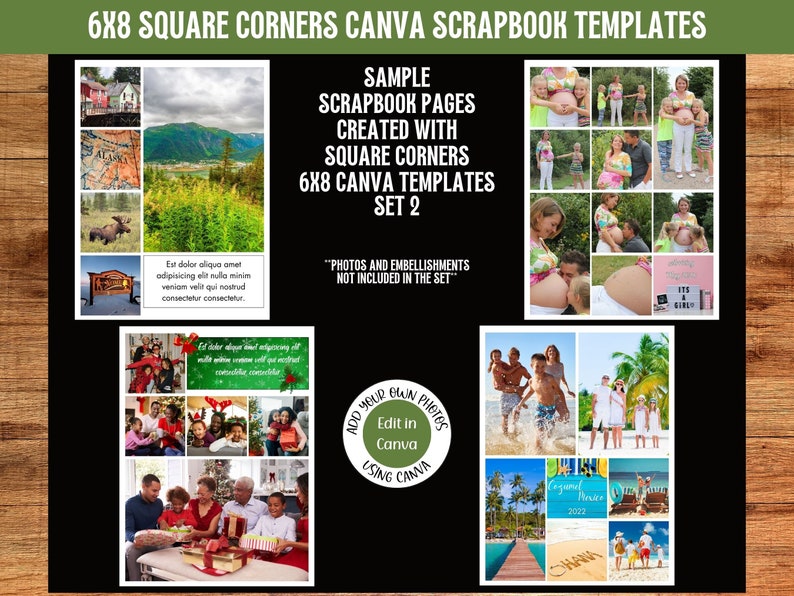 Photo Collage 6x8 Canva Scrapbook Templates Set 2 | Square Corner ...