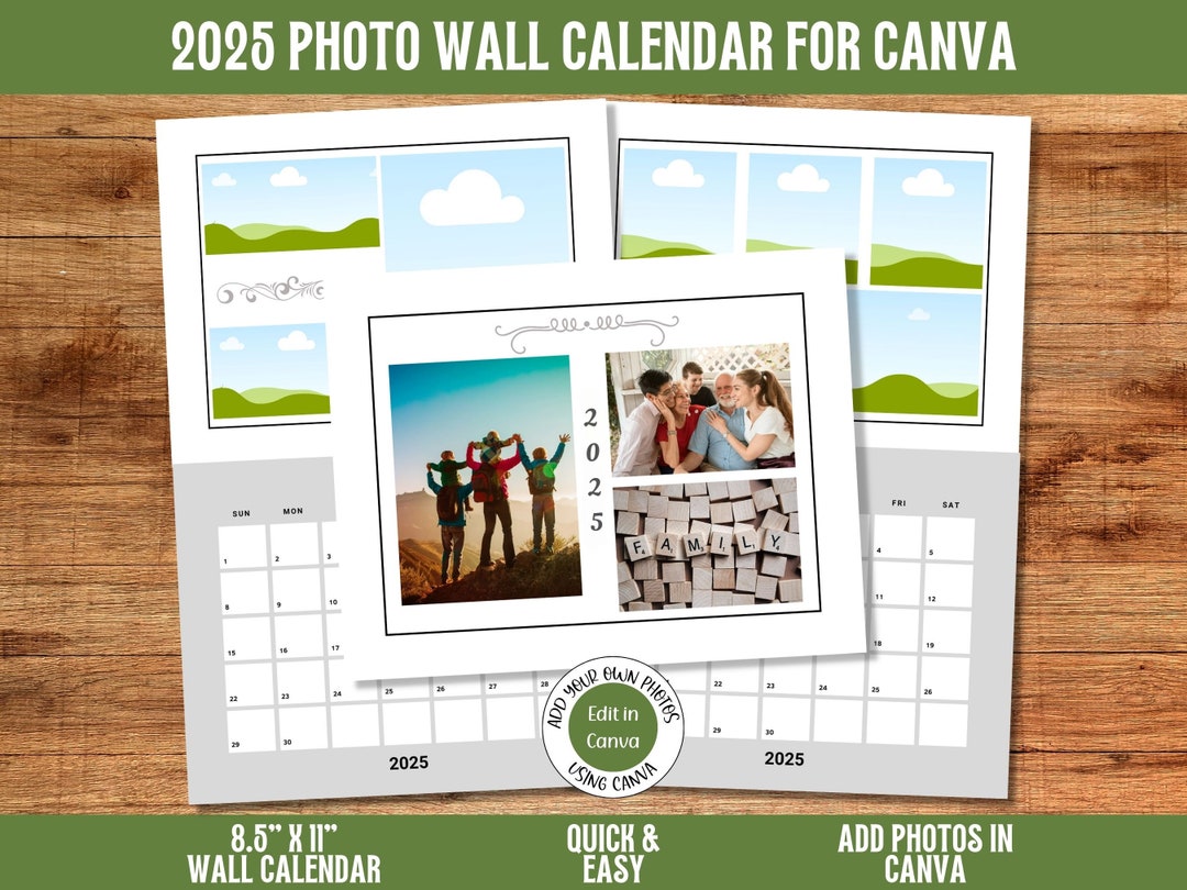 2025 Photo Collage Wall Calendar Canva Templates | Fully Editable 12 ...