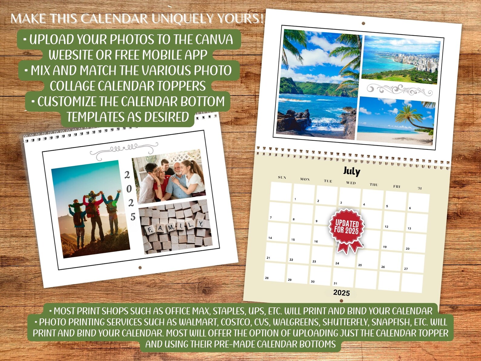 2025 Photo Collage Wall Calendar Canva Templates | Fully Editable 12 ...