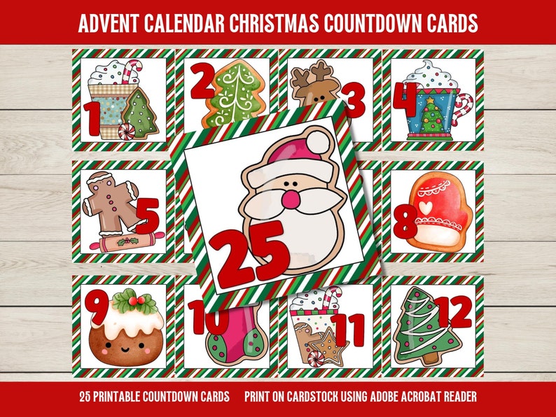 Christmas Countdown Cards | Printable Advent Calendar Numbers | 25 Days ...