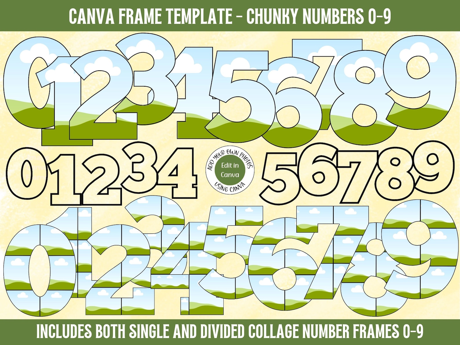 Canva Frame Number Template 0-9 | Chunky Font Number Collage Frame ...