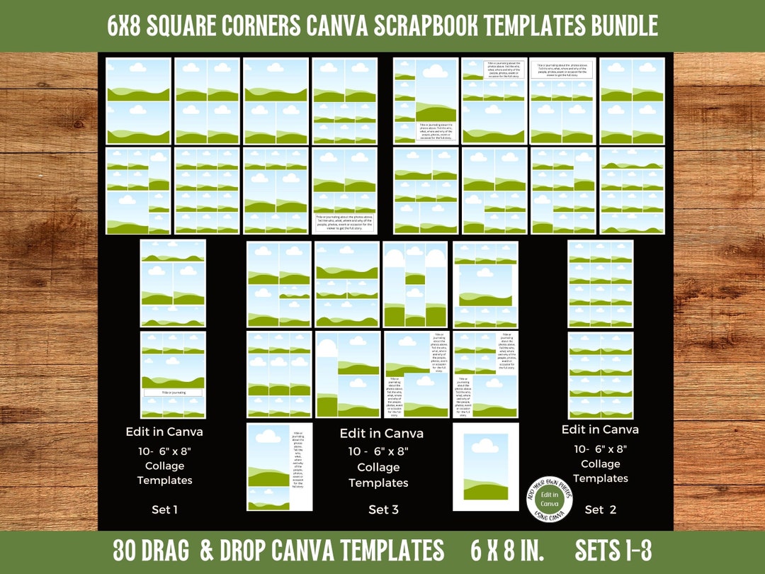 6x8 Canva Scrapbook Templates Bundle: Square Corner Photo Collage ...