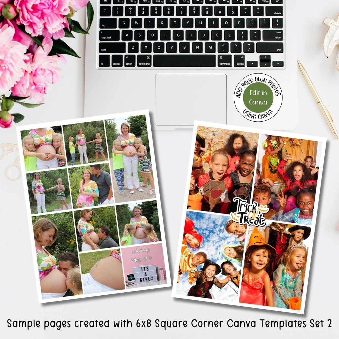 Photo Collage 6x8 Canva Scrapbook Templates Set 2 Square Corner Digital ...