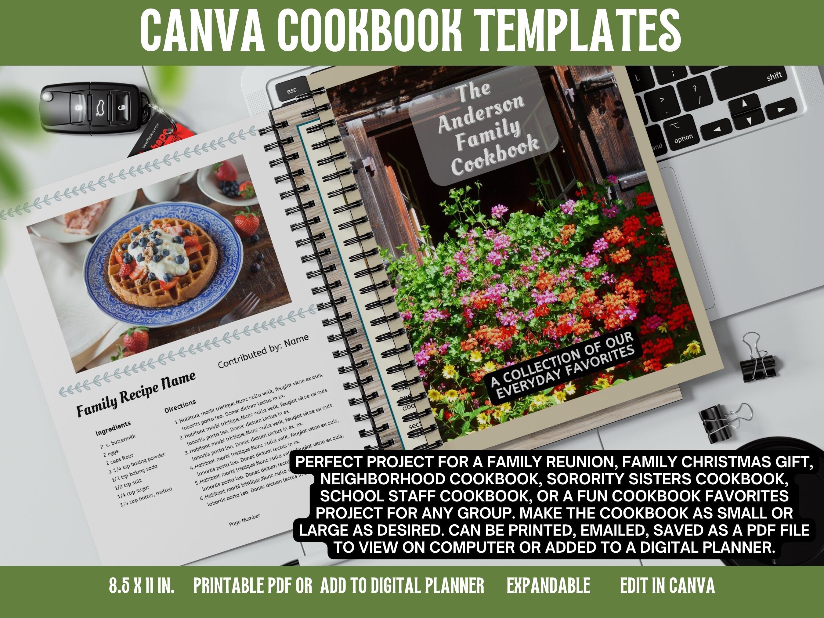 Canva Cookbook Template: Family Recipe Book Fully Editable (digital PDF ...