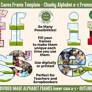 Chunky Divided Font: Lower Case Alphabet Fillable Canva Frame Template ...